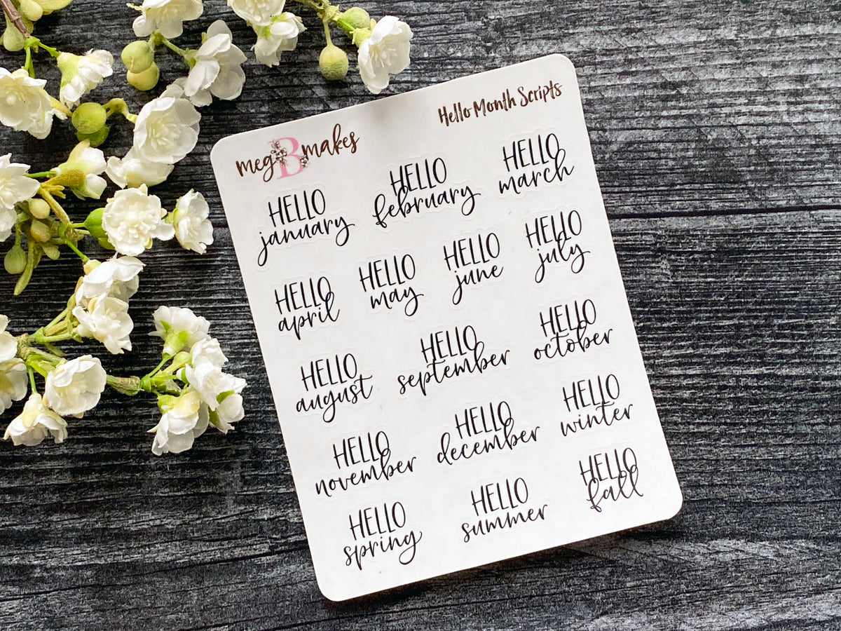 Hello Month Script Stickers | MegBmakes