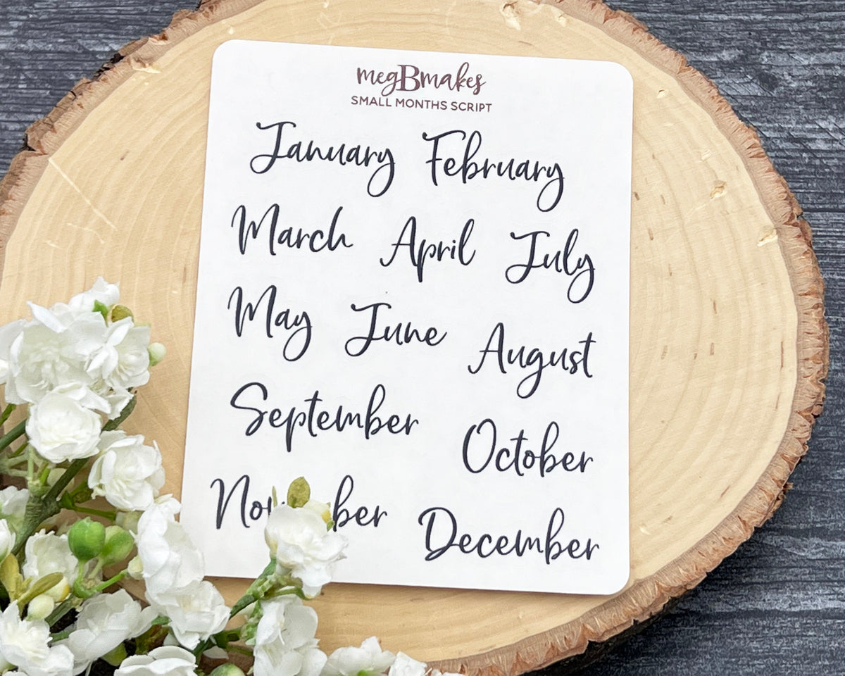 Month Script Stickers | MegBmakes